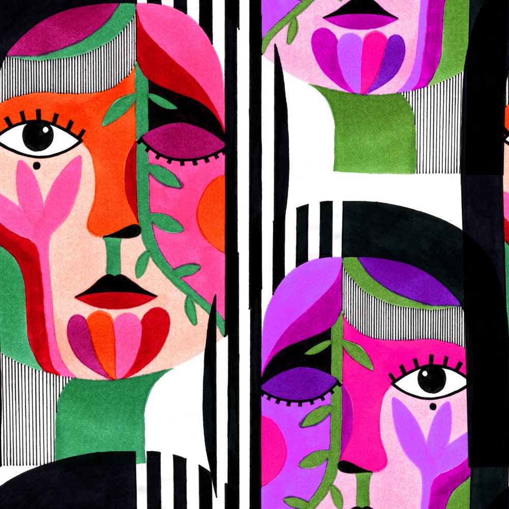 Abstract Face Pattern Linen Fabric Dressed-kimono Fabric - Etsy