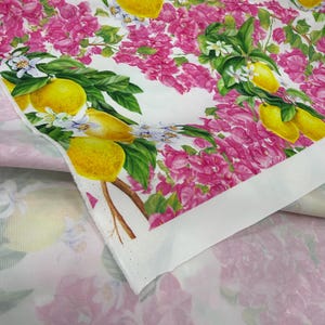 Pink Flower and Lemon Linen Fabric: Sicilian Style - Etsy