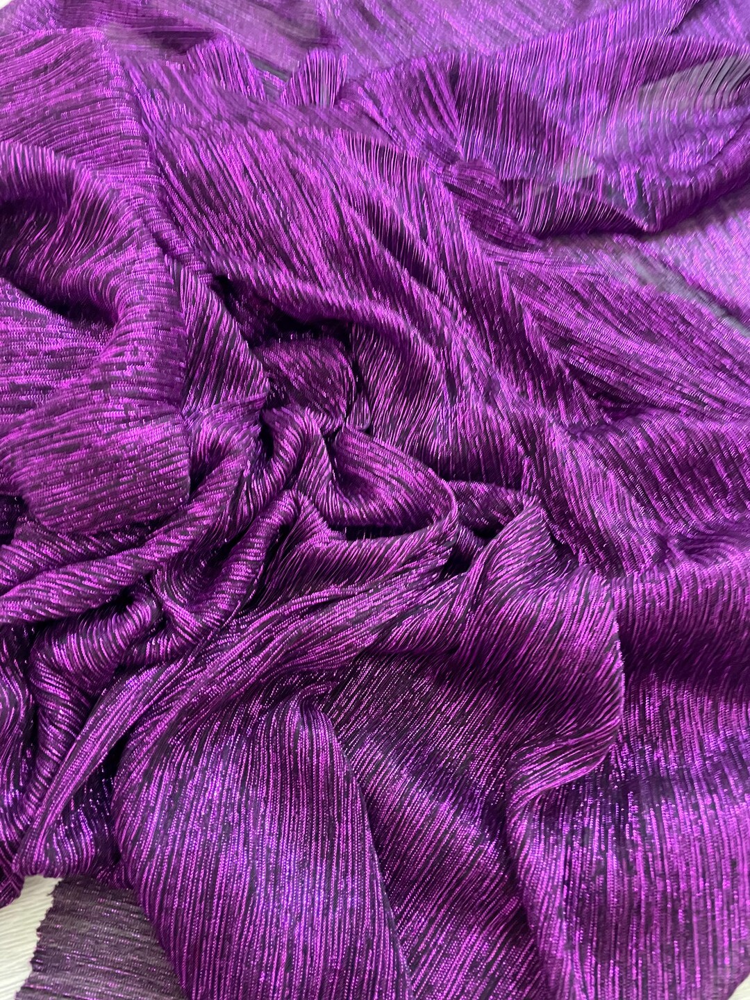 Purple Luminous Knit Fabric, Pleated -lurex Shiny Stretch Fabric ...