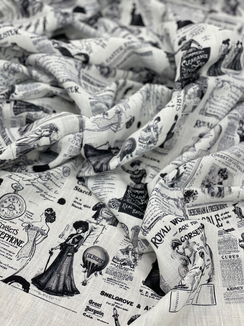 Vintage Newspaper Design Linen Fabric by Yard - Etsy