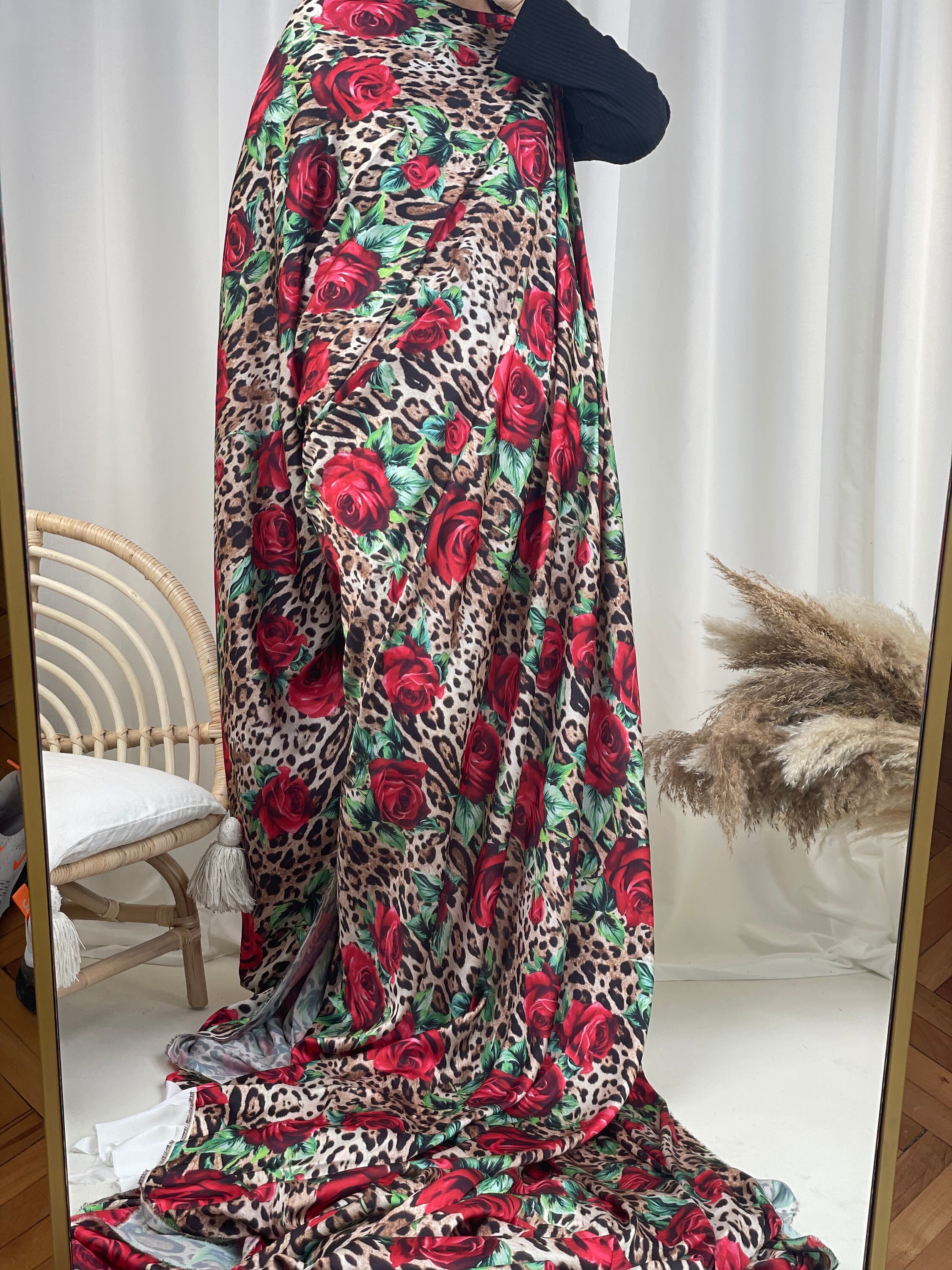 Leopard Red Roses Silky Satin Fabric: Soft Drape, Wrinkle-free - Etsy