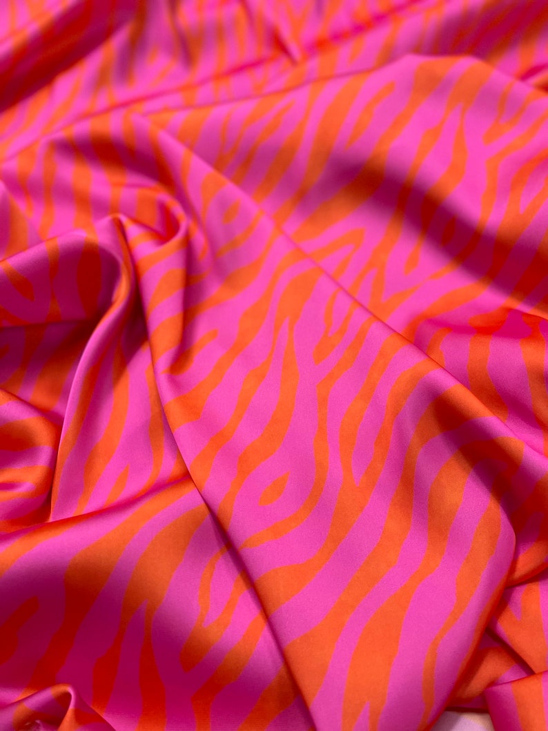 Zebra Pattern Orange& Pink Silky Satin Fabric Highquality - Etsy