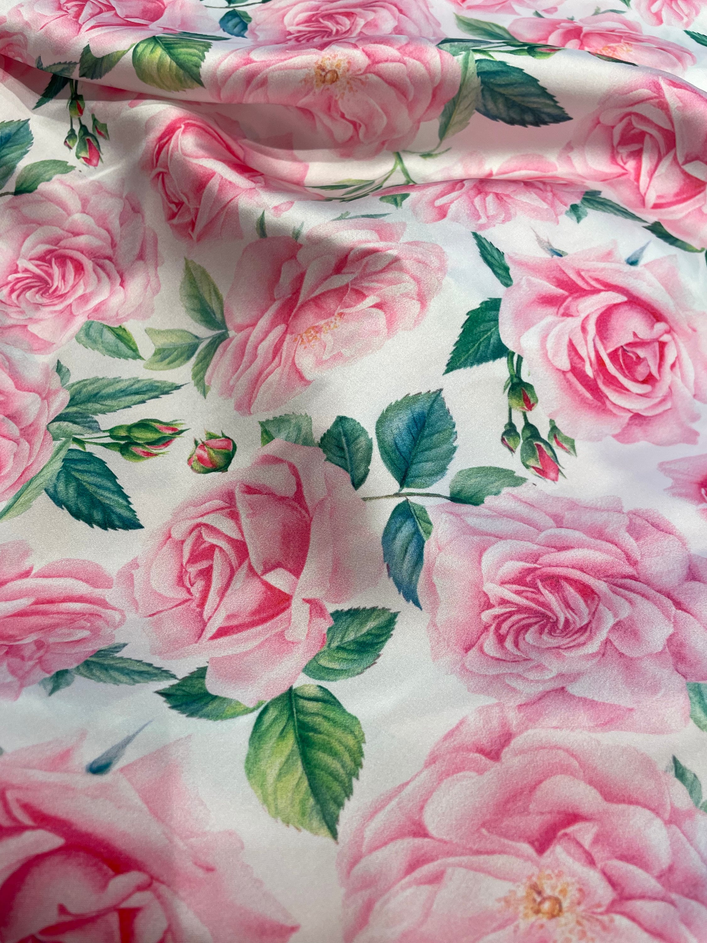 Elegant and Stylish Fabric of Silky Satin With Pink Roses mini or Maxi ...