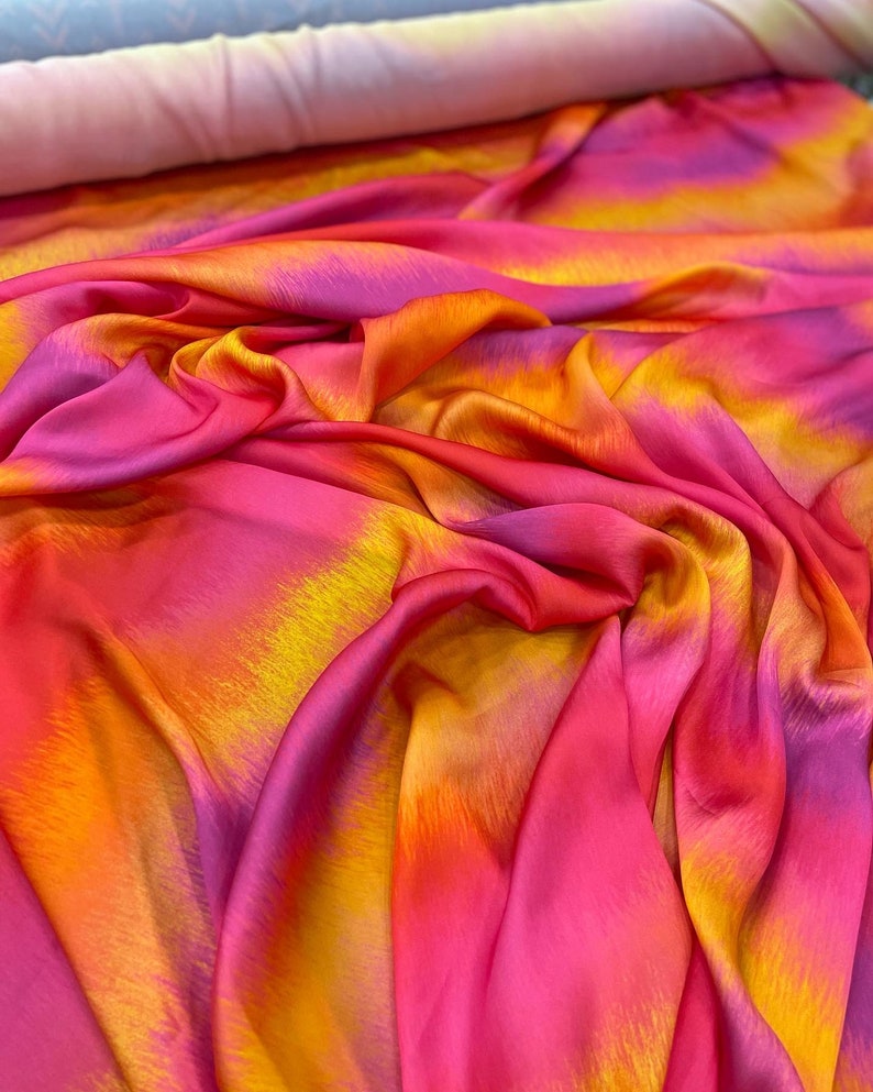 Tie Dye Silky Satin Fabric: Pink, Purple, and Gold - 1.64 Yard - Etsy