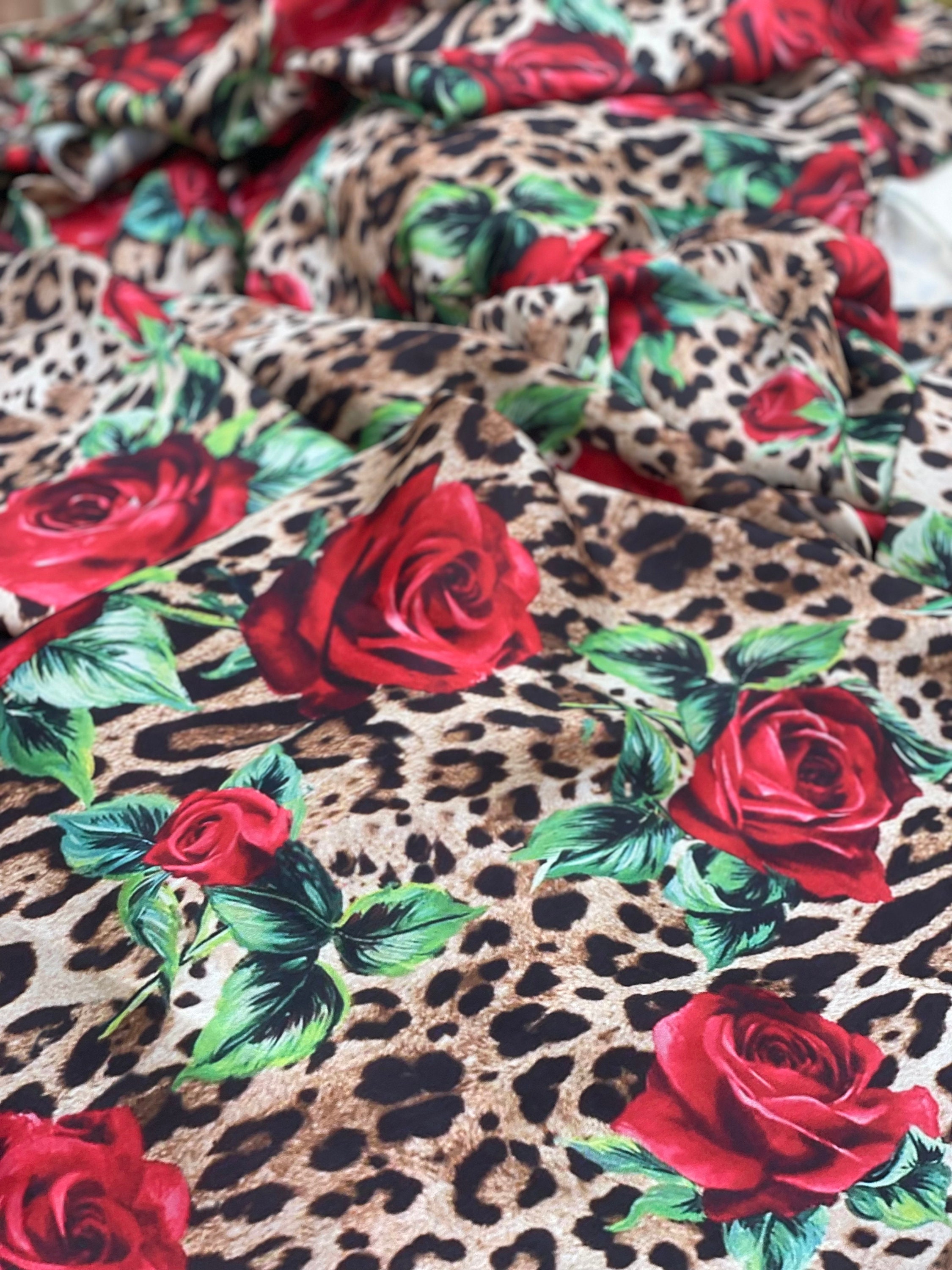Leopard Red Roses Silky Satin Fabric , Dressed Fabric - Etsy