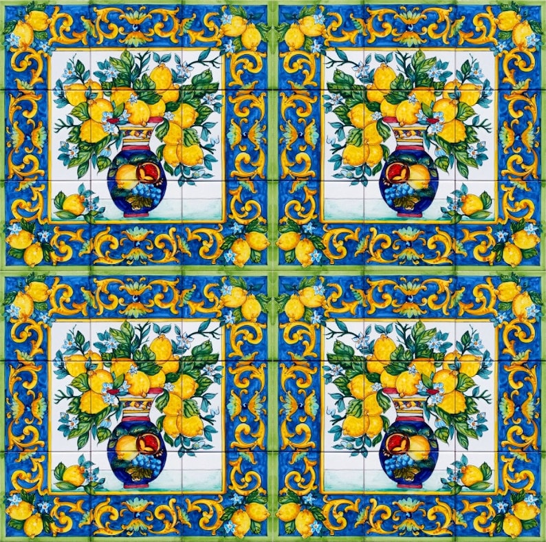 Majolica İtalian Tile Pattern Silky Satin Fabric-highqualityfabric ...