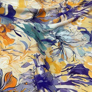 Batik Floral Silky Satin, Batik Patterned Satin Fabric, Dress Fabrics ...