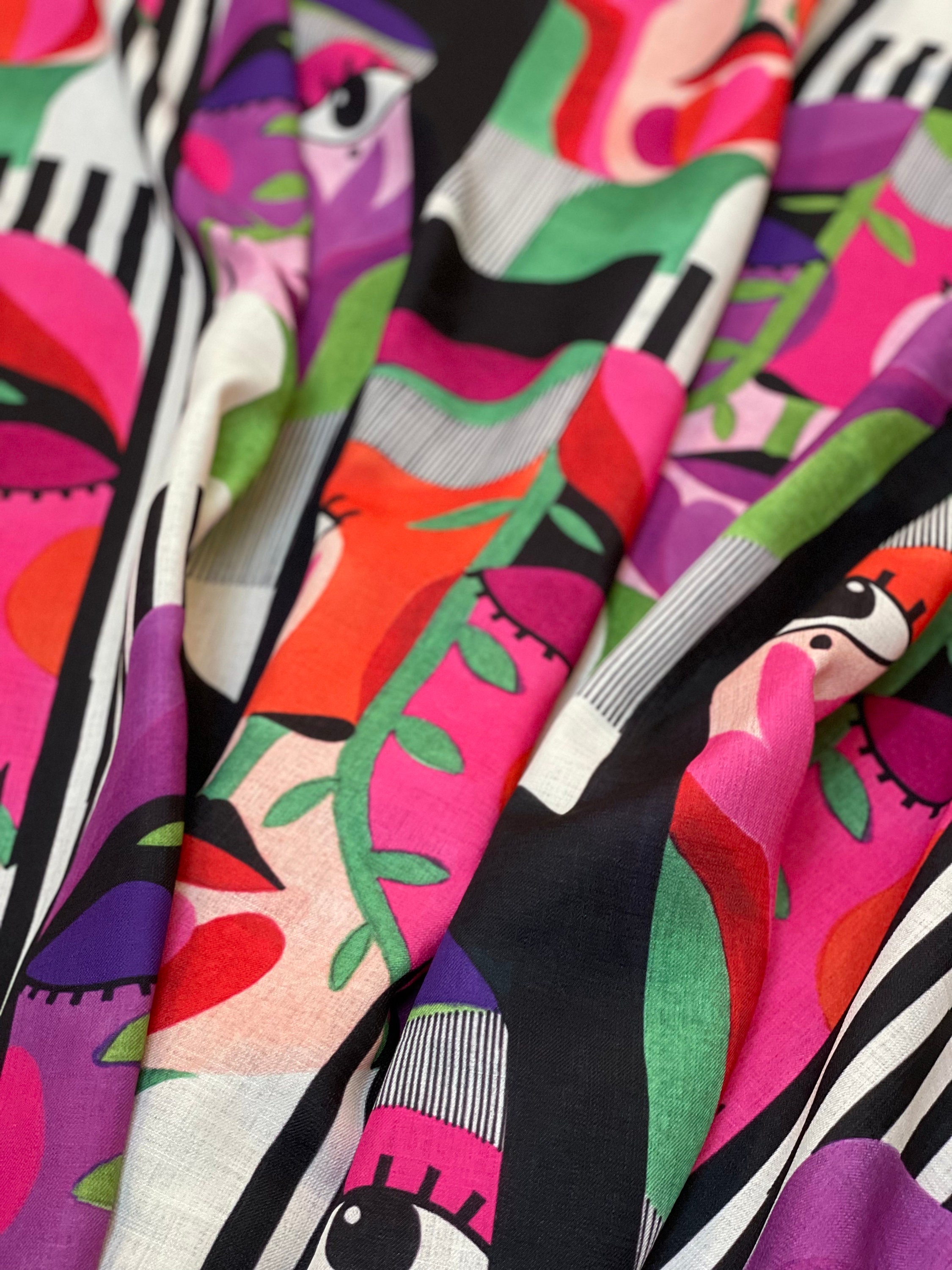 Abstract Face Pattern Linen Fabric Dressed-kimono Fabric - Etsy