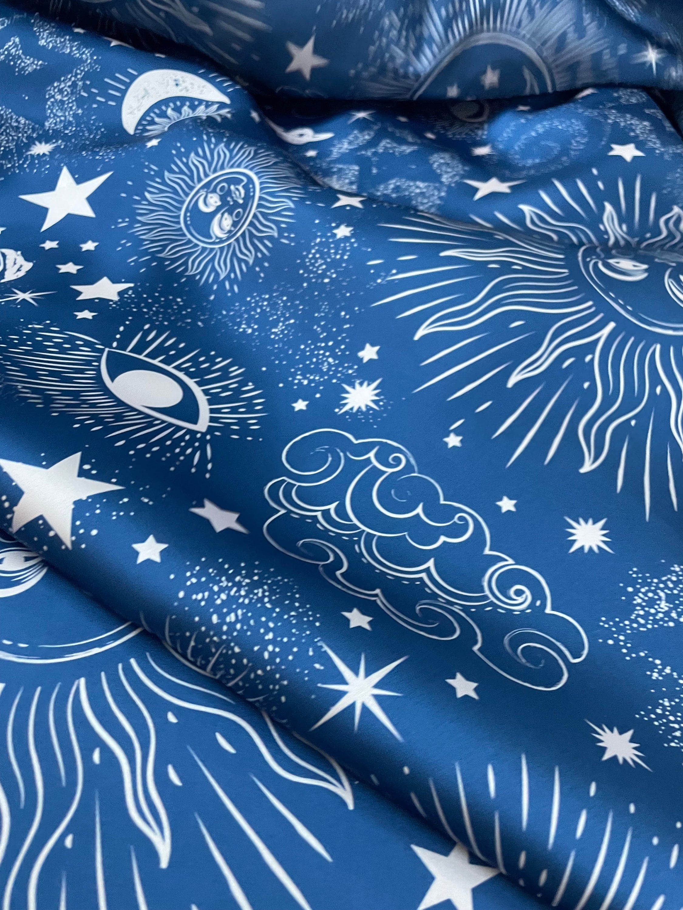 Moon Star Sun Pattern Silky Satin Fabric Highquality Fabric - Etsy
