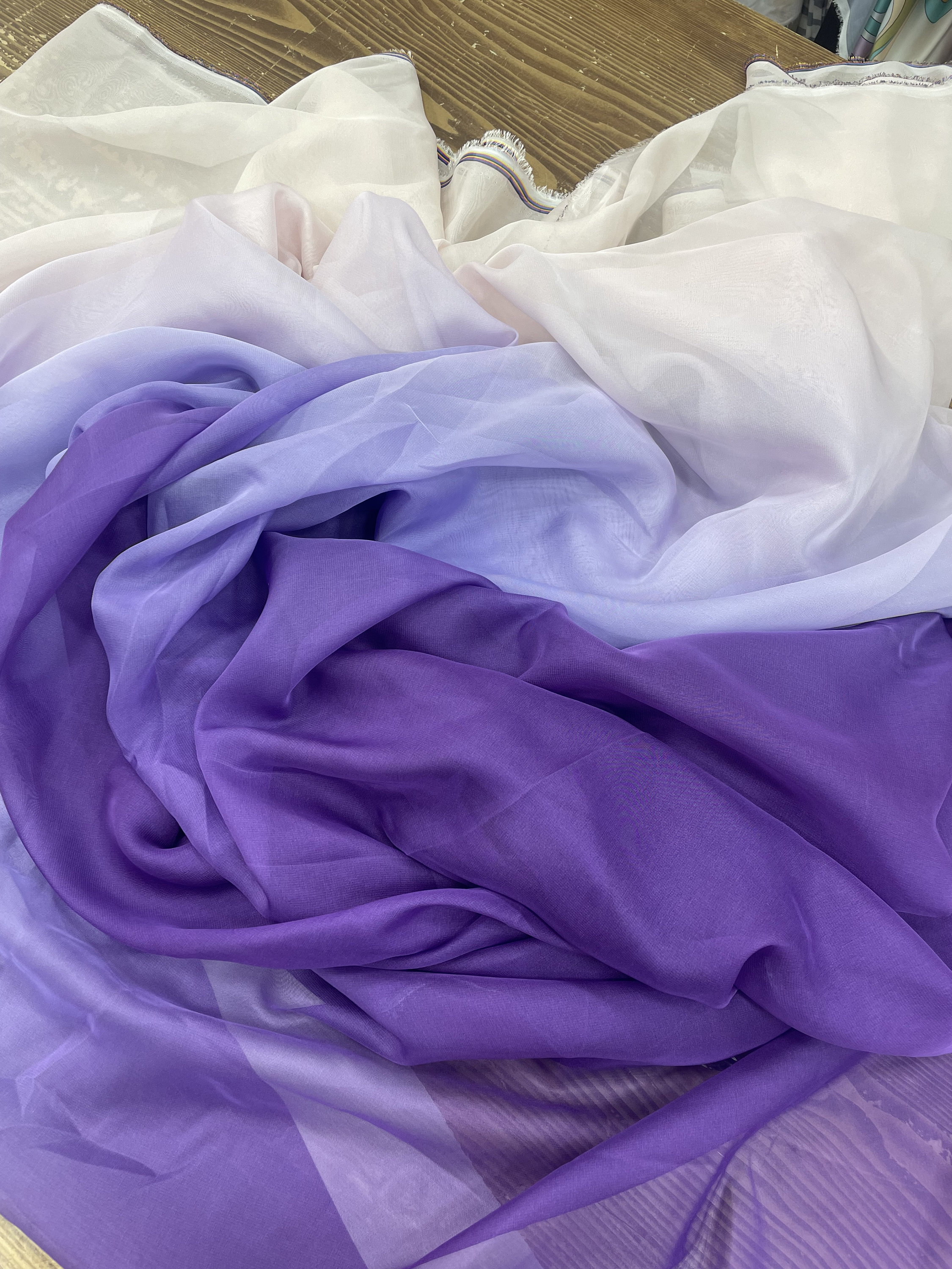 Ombre Purple Lilac Ecru Silky Chiffon Fabric Possibility of Printing on ...