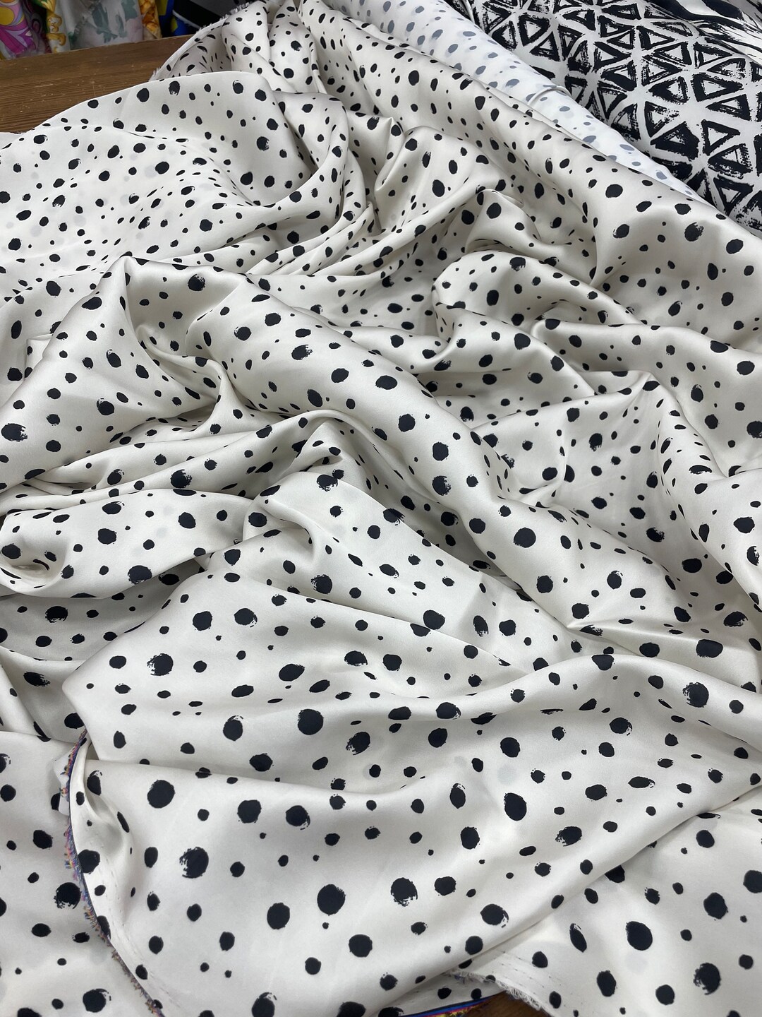 Silky Satin Fabric Flight Flight Fabric - Black and White Fabric With ...