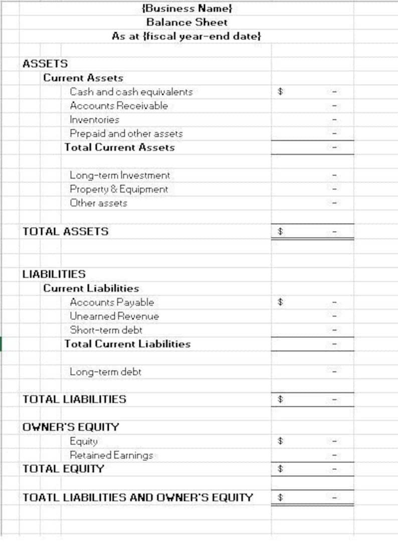Balance Sheet | Statement of Financial Position | Excel Template ...