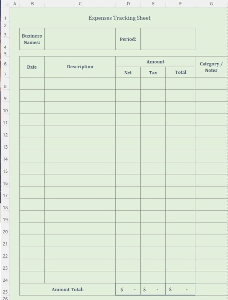Printable Expenses Tracking Sheet With tax Column Expenses Log Includes ...