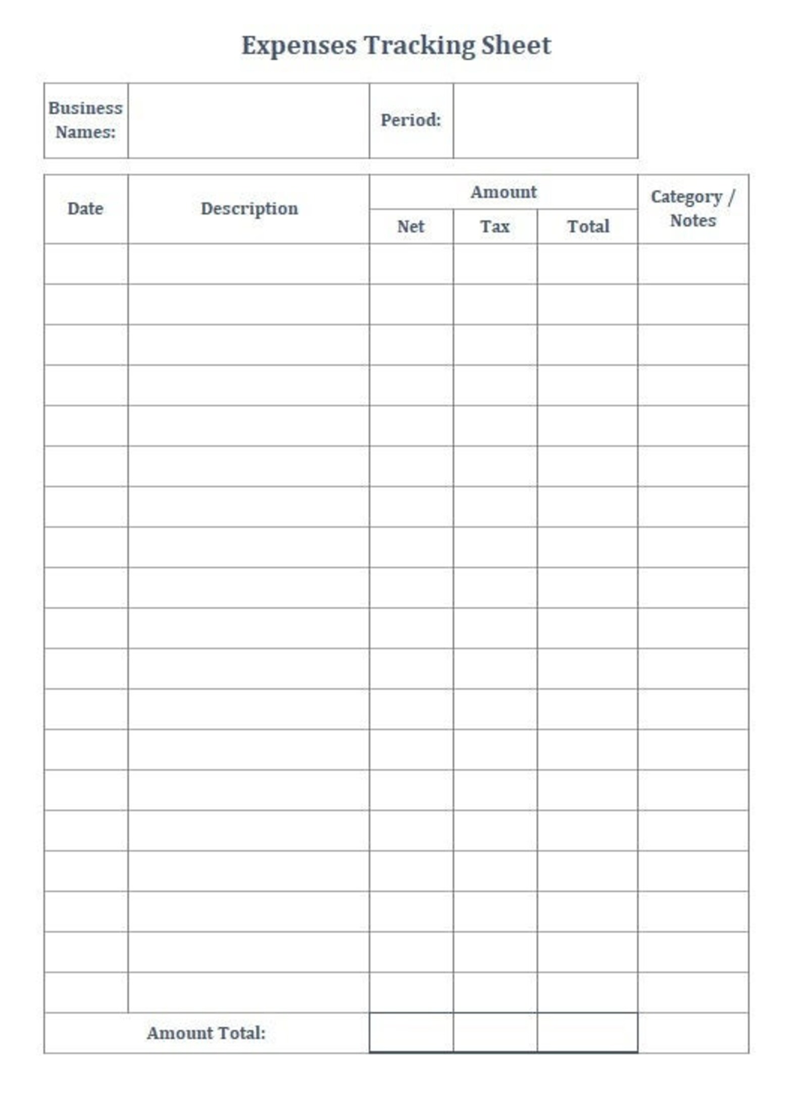 Printable Expenses Tracking Sheet With tax Column Expenses Log Includes ...