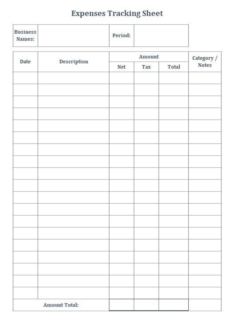 Printable PDF Excel Expenses Tracking Sheet With tax Column Expenses ...