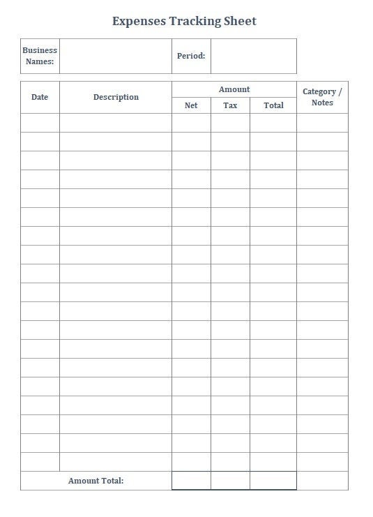 Printable Expenses Tracking Sheet With tax Column Expenses Log Includes ...
