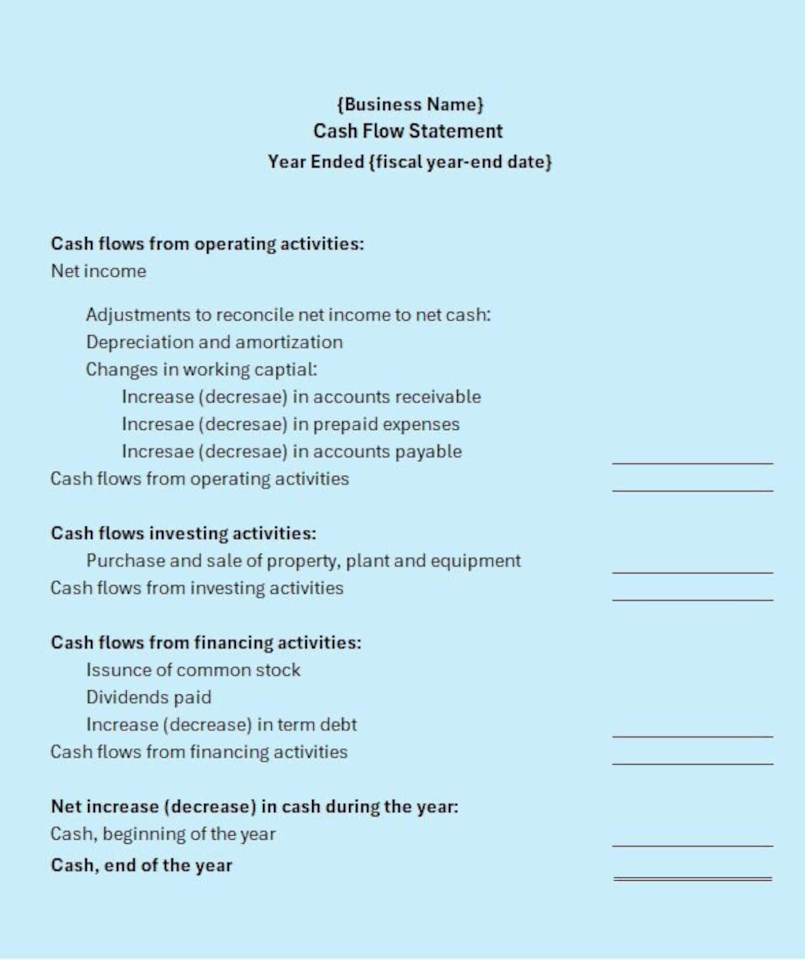 Cash Flow Statement | CFS | Statement of Cash Flows | Excel & PDF ...