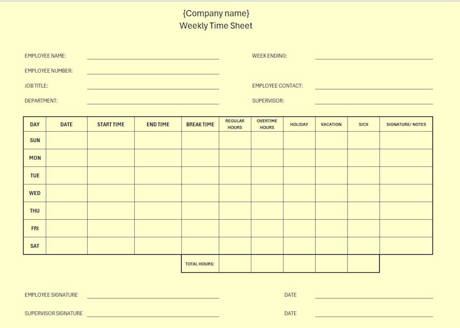 Weekly Time Sheet | Printable Time Sheet Template | Including 1 Excel ...