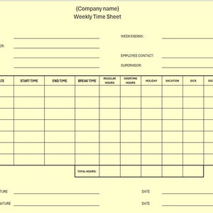 Weekly Time Sheet | Printable Time Sheet Template | Including 1 Excel ...