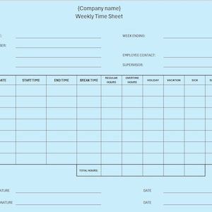 Weekly Time Sheet | Printable Time Sheet Template | Including 1 Excel ...