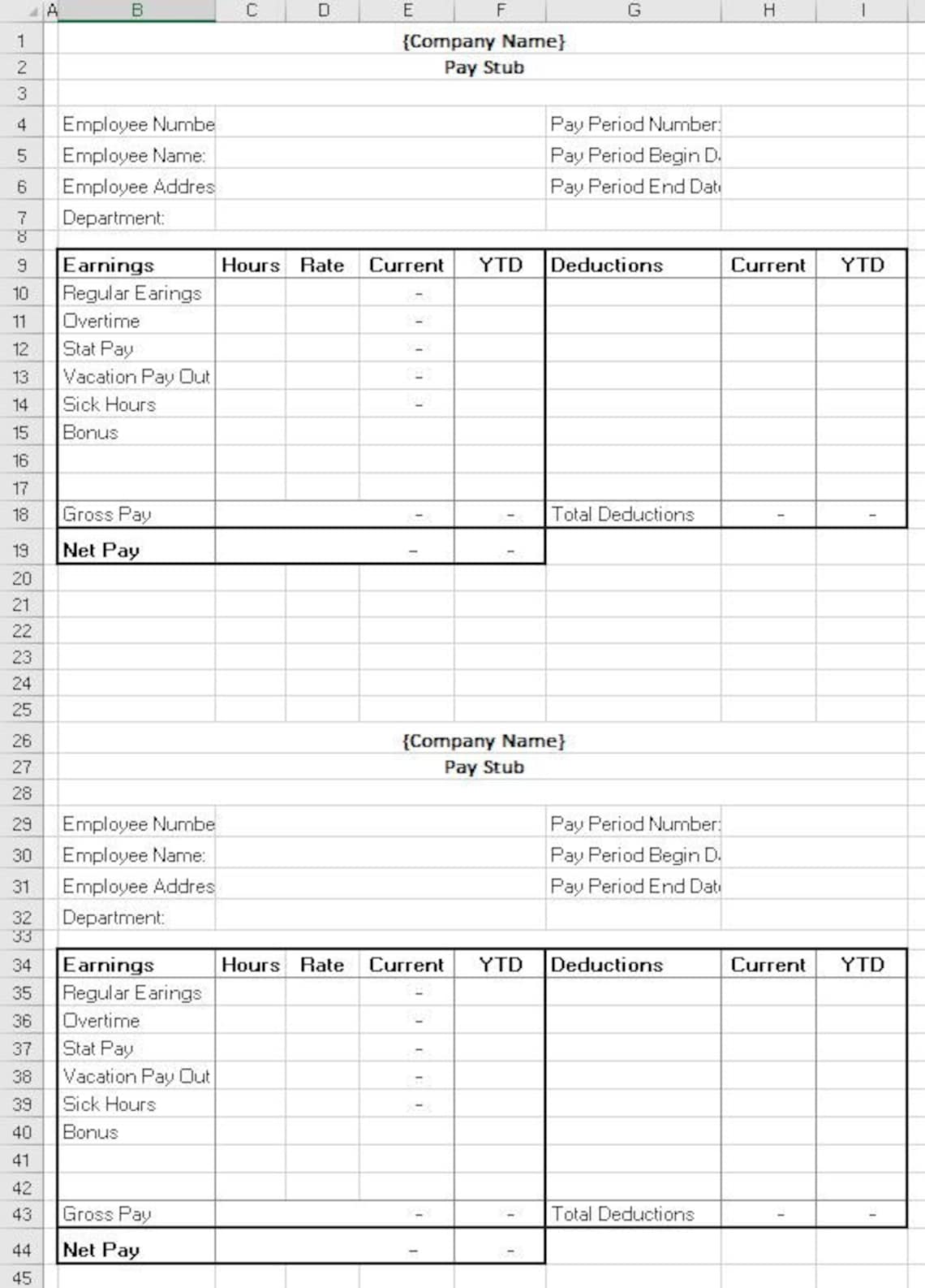 Pay Stub | Pay Slip | Pay Statement | Excel & PDF Templates | Digital ...