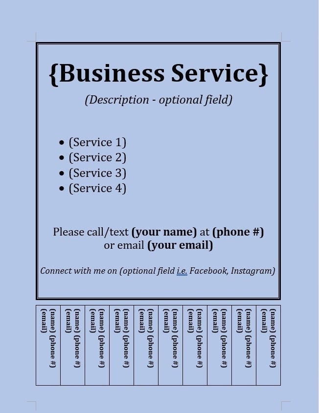 Editable Tear-off Flyer for Business Advertising | Letter Size 11 X 8.5 ...