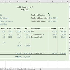 Pay Stub | Pay Slip | Pay Statement | Excel & PDF Templates | Digital ...