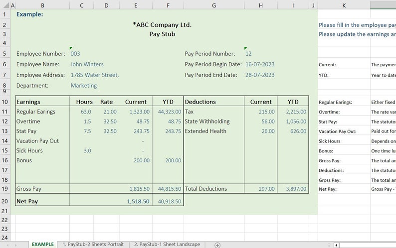 Pay Stub | Pay Slip | Pay Statement | Excel & PDF Templates | Digital ...