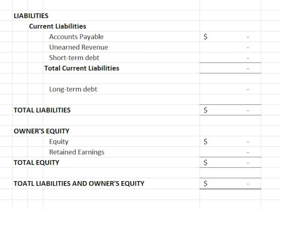 Balance Sheet | Statement of Financial Position | Excel Template ...