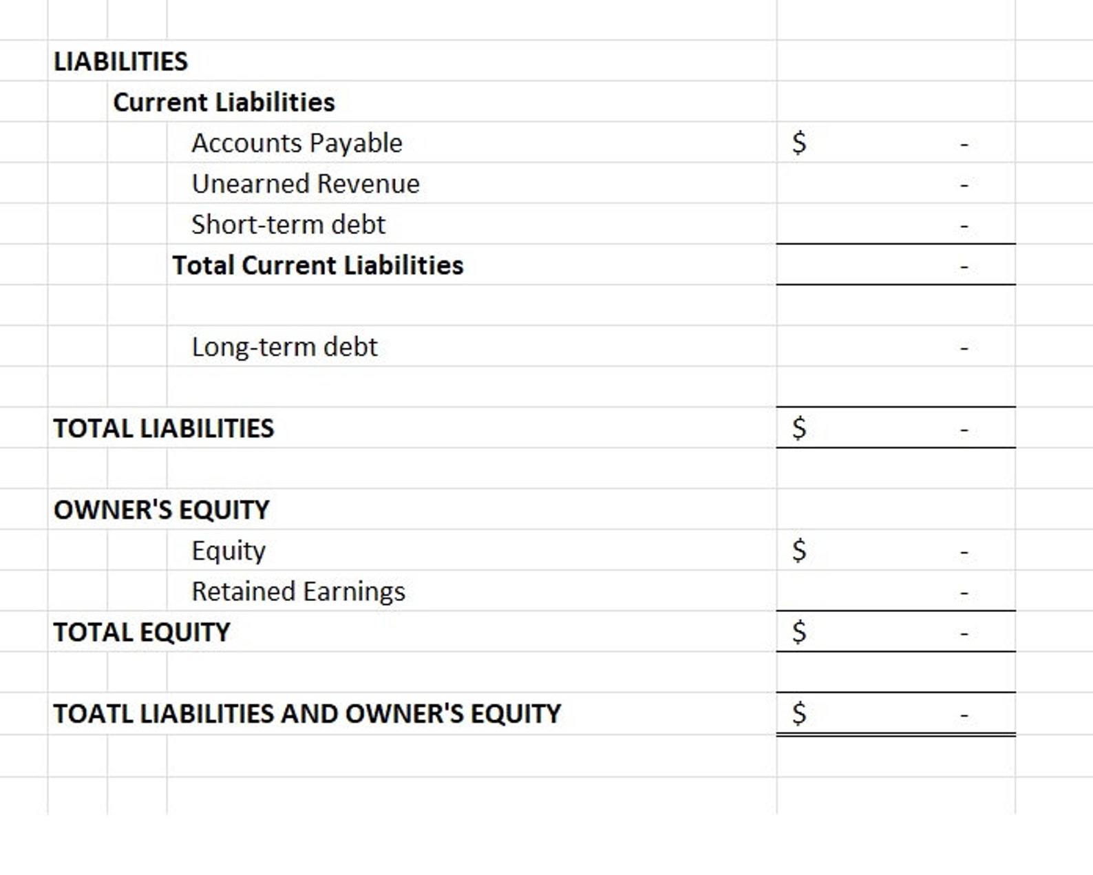 Balance Sheet | Statement of Financial Position | Excel Template ...