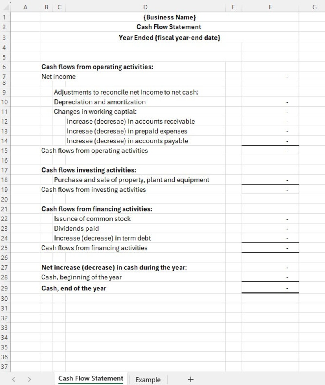 Cash Flow Statement | CFS | Statement of Cash Flows | Excel & PDF ...