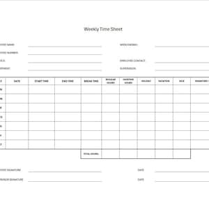 Weekly Time Sheet | Printable Time Sheet Template | Including 1 Excel ...