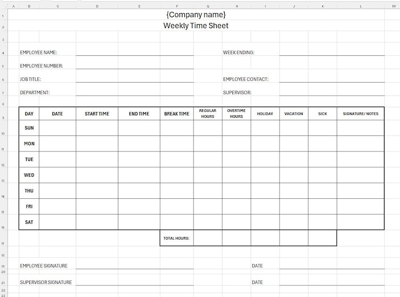 Weekly Time Sheet | Printable Time Sheet Template | Including 1 Excel ...