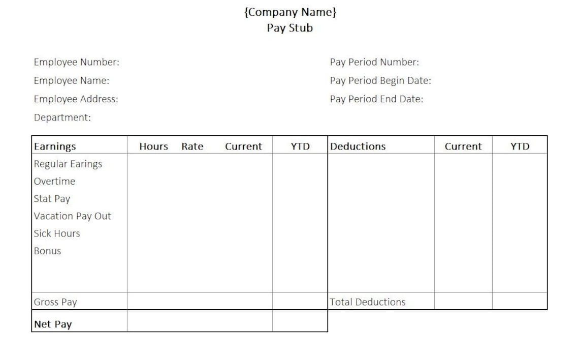 Pay Stub | Pay Slip | Pay Statement | Excel & PDF Templates | Digital ...