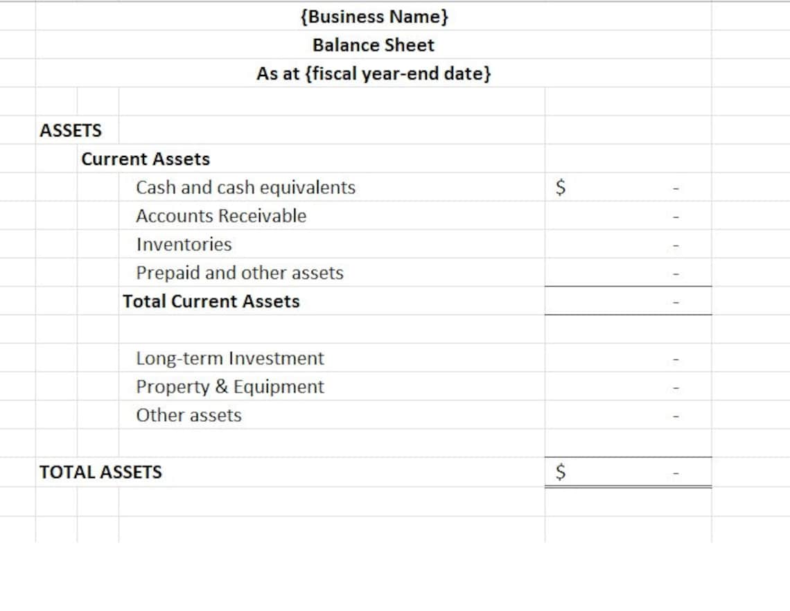 Balance Sheet | Statement of Financial Position | Excel Template ...