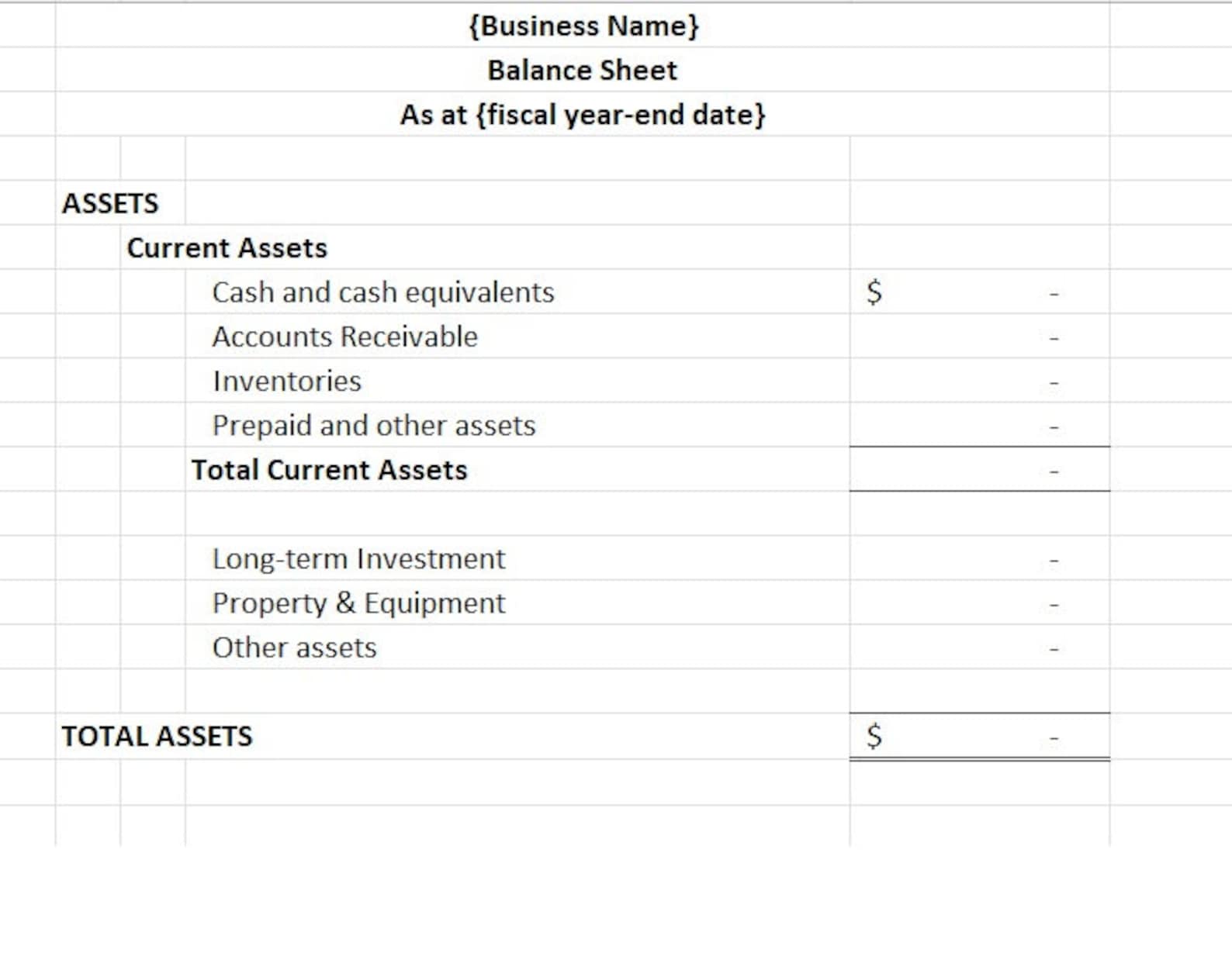 Balance Sheet | Statement of Financial Position | Excel Template ...
