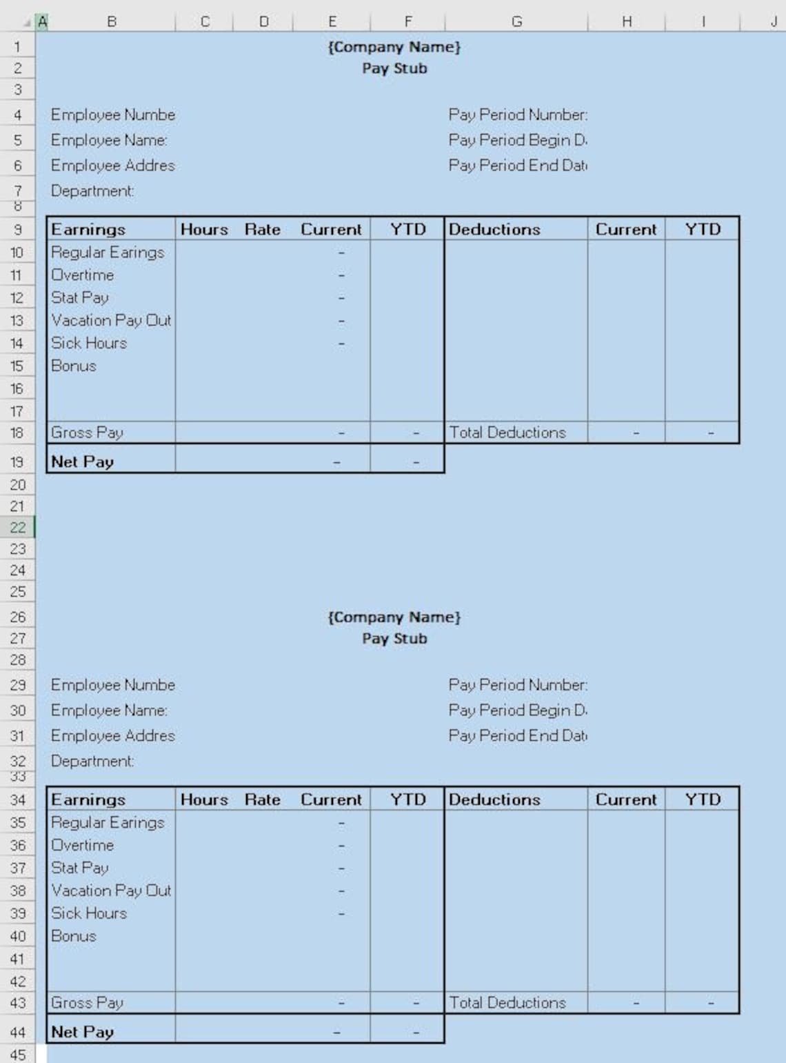 Pay Stub | Pay Slip | Pay Statement | Excel & PDF Templates | Digital ...