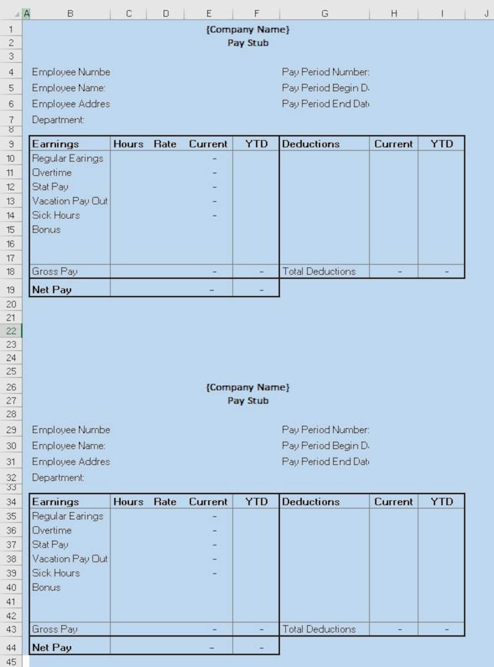 Pay Stub | Pay Slip | Pay Statement | Excel & PDF Templates | Digital ...