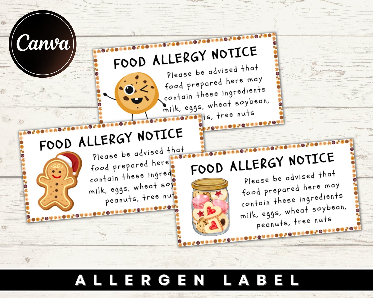 Allergen Labels, Food Labels, Allergy Labels, Cottage Law Food Labels ...