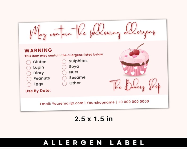 Editable Allergen Label Template Allergy Labels Food Labels - Etsy