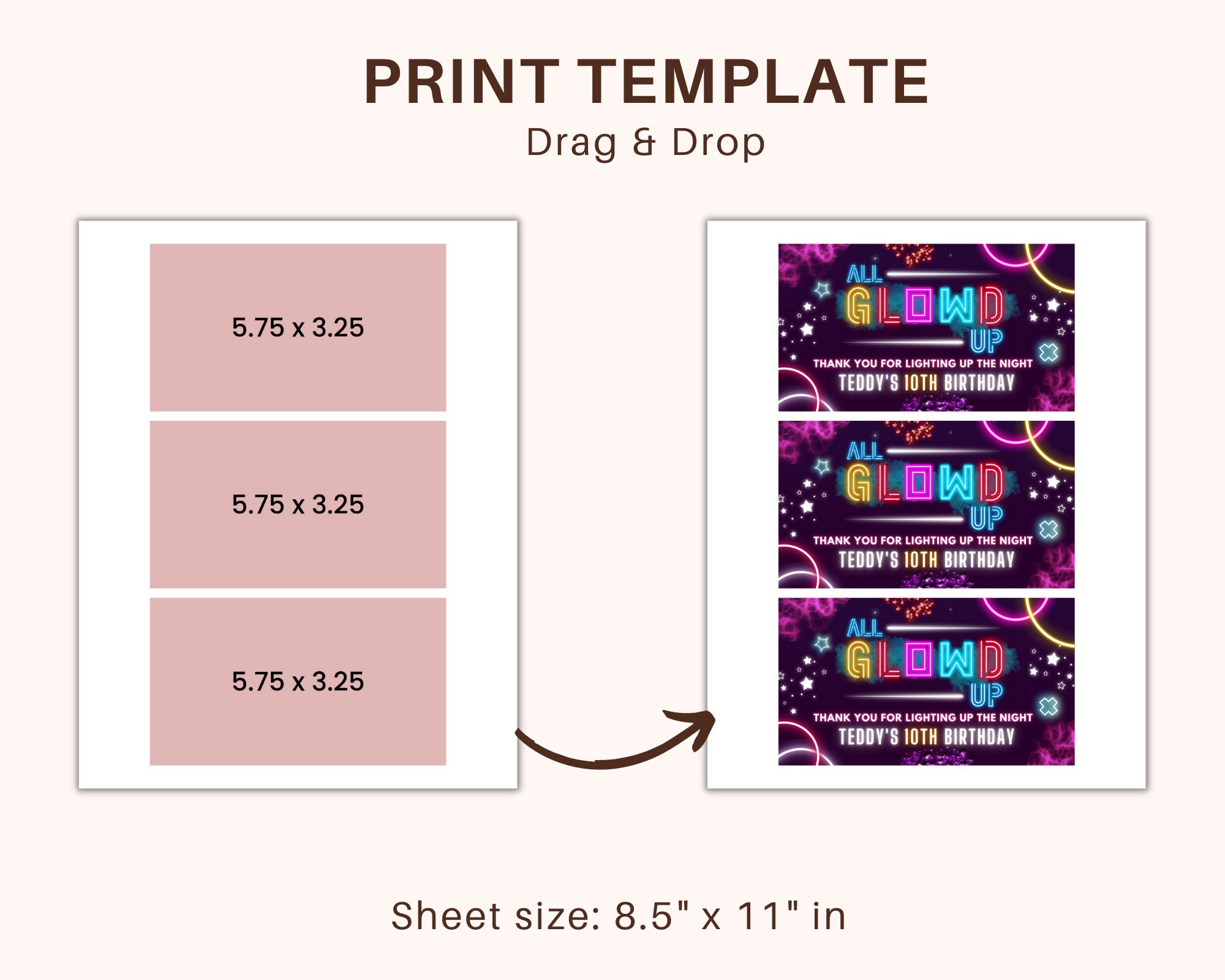 Glow Party Gable Box Label, Glow Favor Tag, Glow Party, Glow Water ...