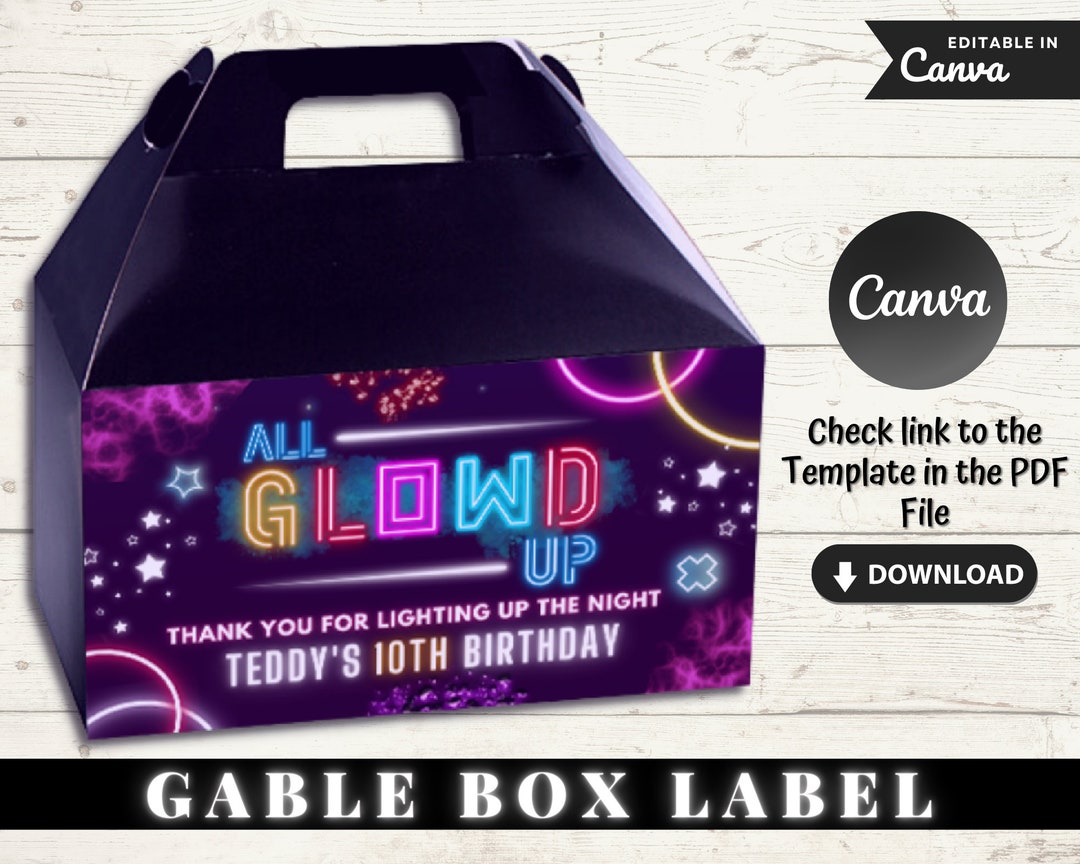 Glow Party Gable Box Label, Glow Favor Tag, Glow Party, Glow Water ...
