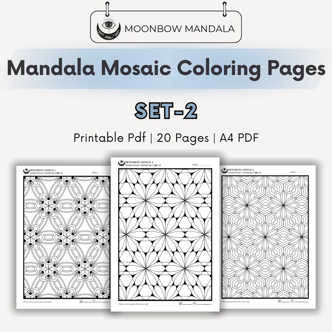 Mandala Mosaic Coloring Pages, 20 Printable Sheets, Art Therapy, A4 PDF ...
