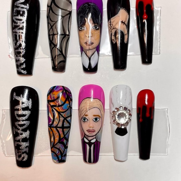 Wednesday Addams Nail Art - Etsy