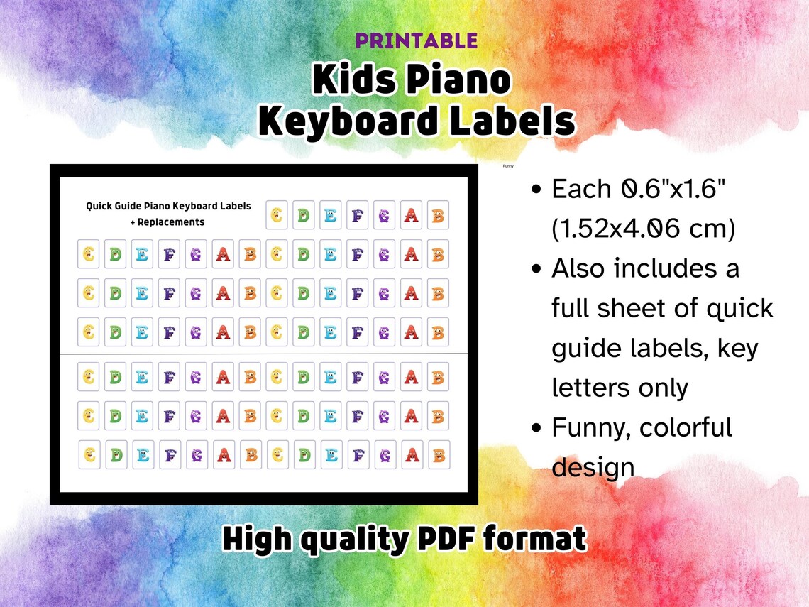 Kids Piano Keyboard Labels - Piano Stickers for Beginners - Print, Cut ...