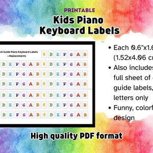 Kids Piano Keyboard Labels - Piano Stickers for Beginners - Print, Cut ...