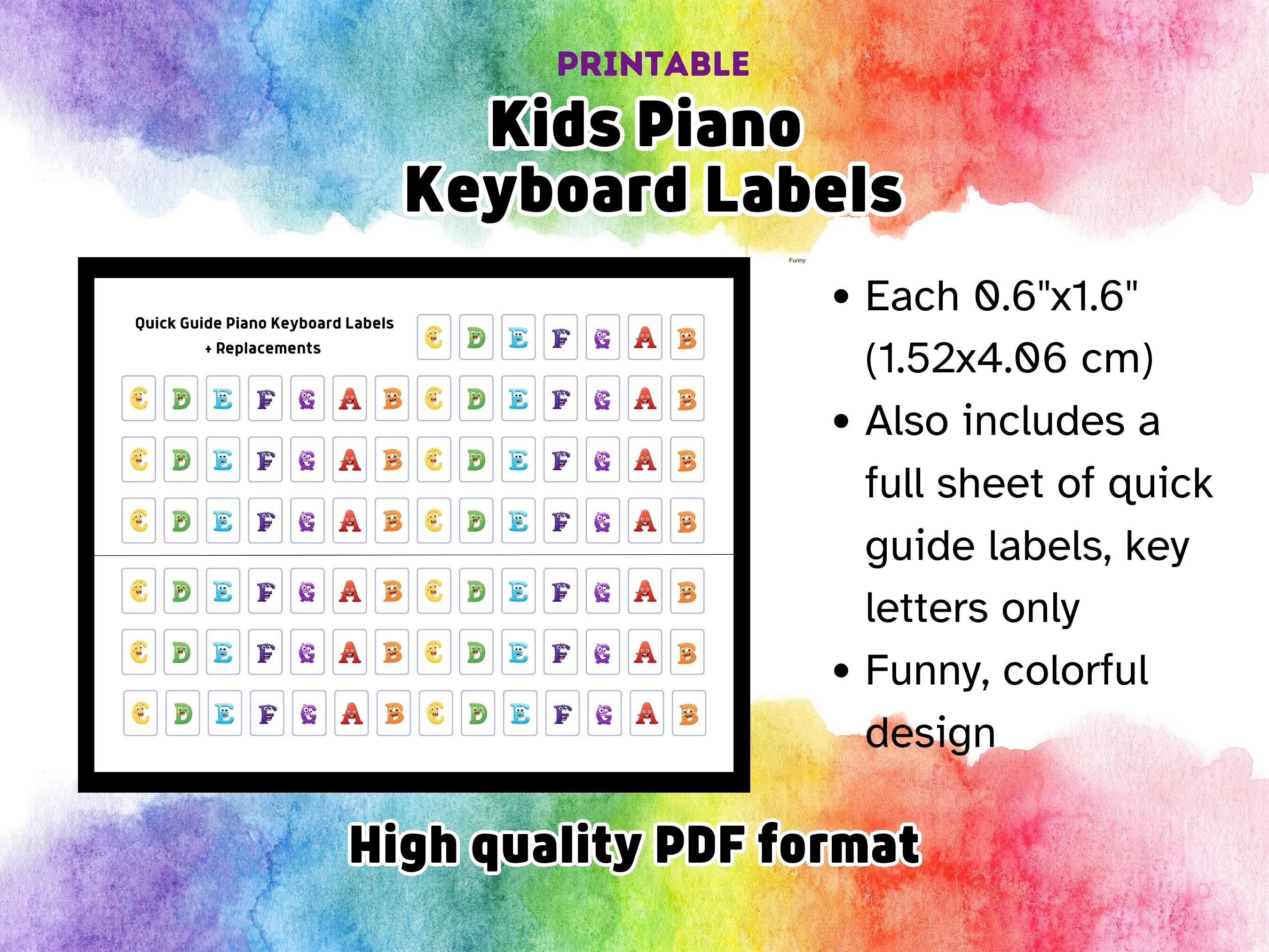 Kids Piano Keyboard Labels - Piano Stickers for Beginners - Print, Cut ...