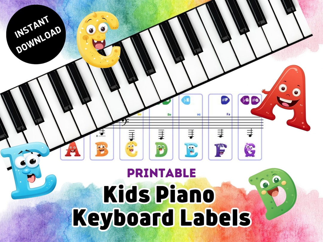 Kids Piano Keyboard Labels - Piano Stickers for Beginners - Print, Cut ...