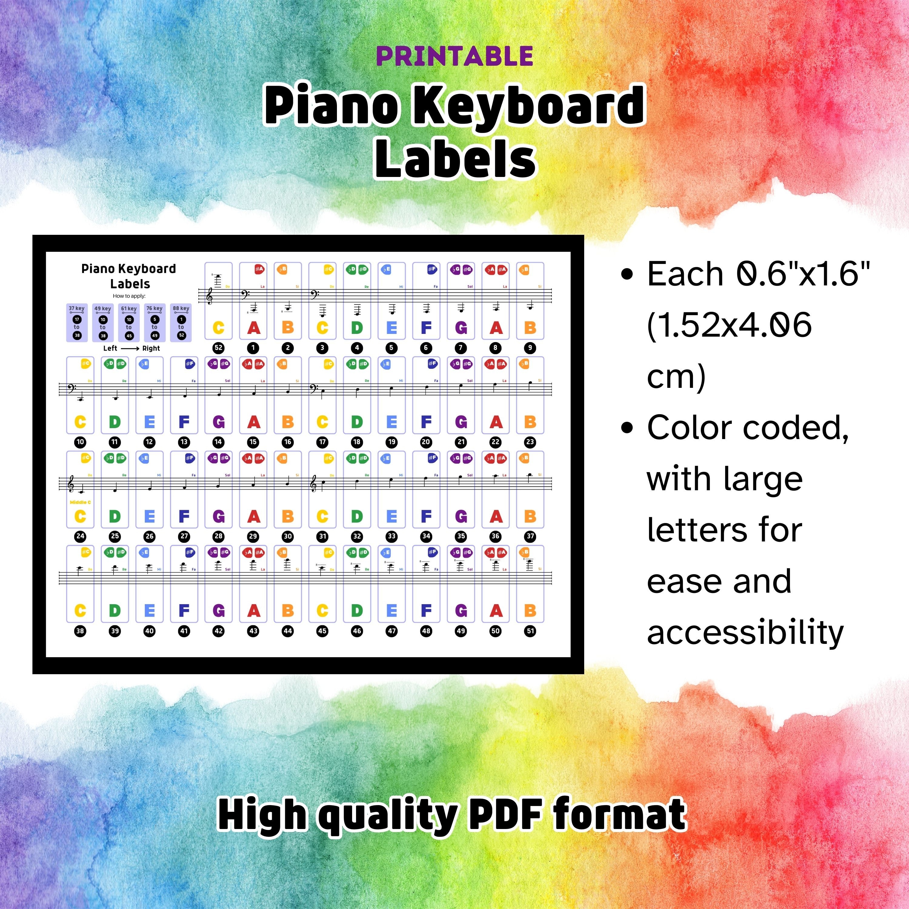 Piano Keyboard Labels - Piano Stickers for Beginners - Print, Cut and ...