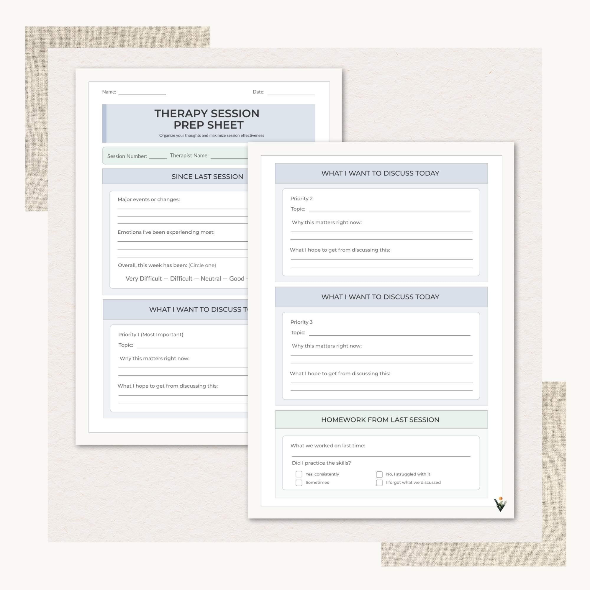 Therapy Session Prep Sheet | Printable Counseling Worksheet | Mental ...
